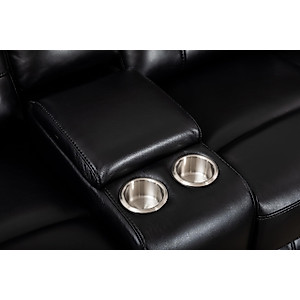 Kingway Power Recliner Chair Sectional Couches with LED Light for Living Room, Electric Faux Leather Reclining Sectional Couch Sets with Storage Console for Home, Black