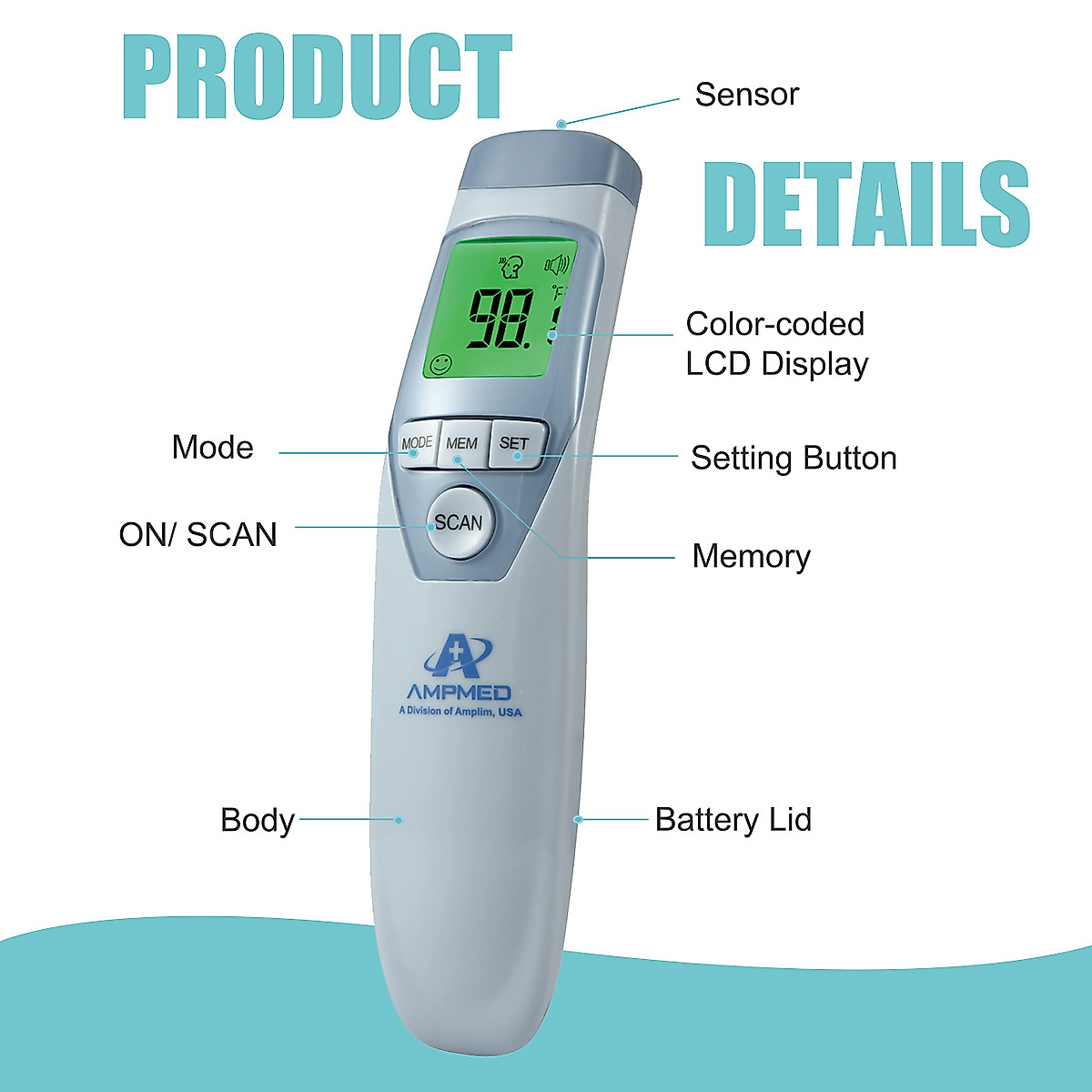 Amplim Hospital Medical Grade Non-Contact No-Touch Forehead Thermometer for Baby and Adults. Touchless Temporal Fever Thermometer, FSA HSA Approved Accurate and Fast Digital Baby Thermometer