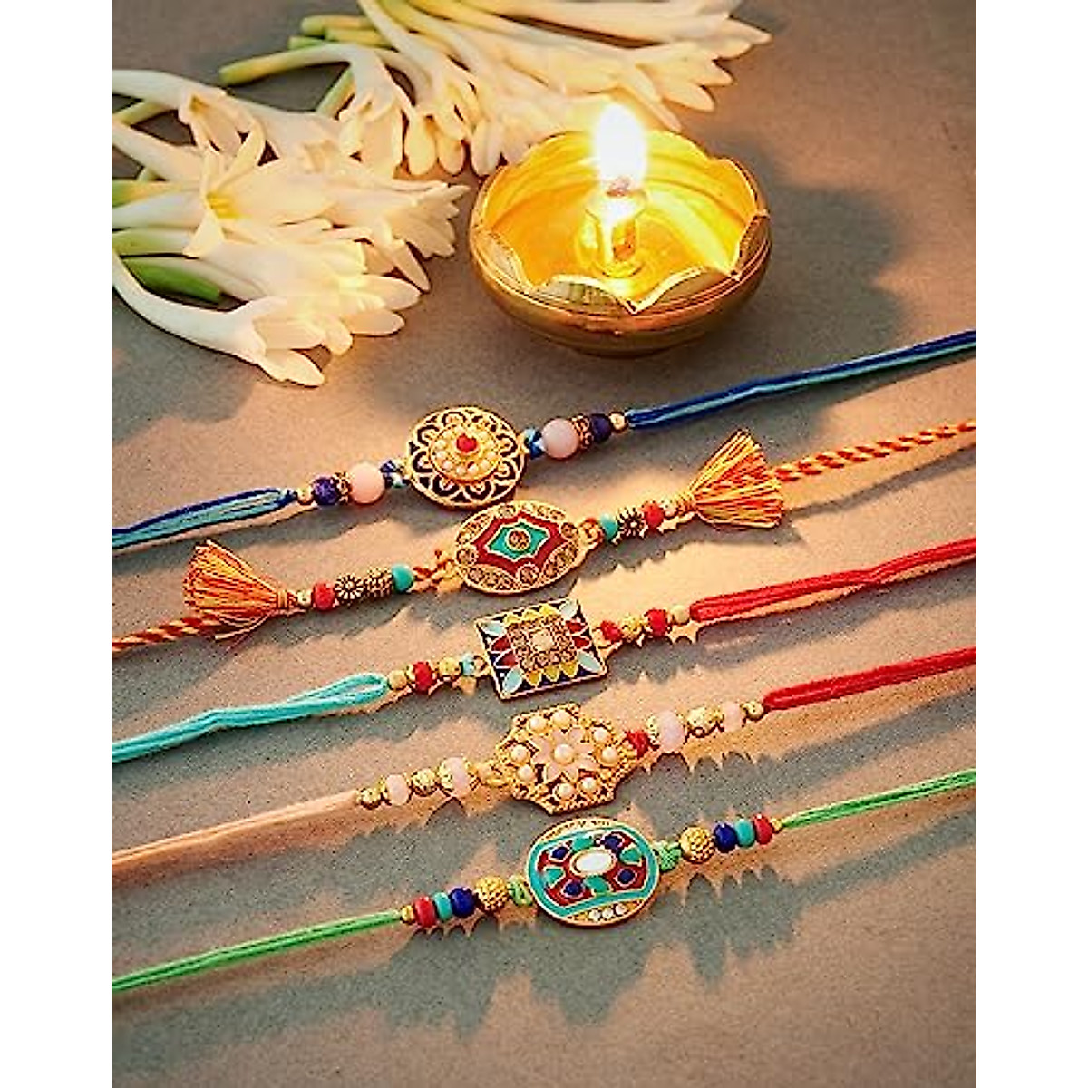 Eximious India Set of 5 Rakhi For Brother With Card Metal Pendant For Raksha Bandhan Designer Rakhi Thread for Bhaiya (Set of 5-2)