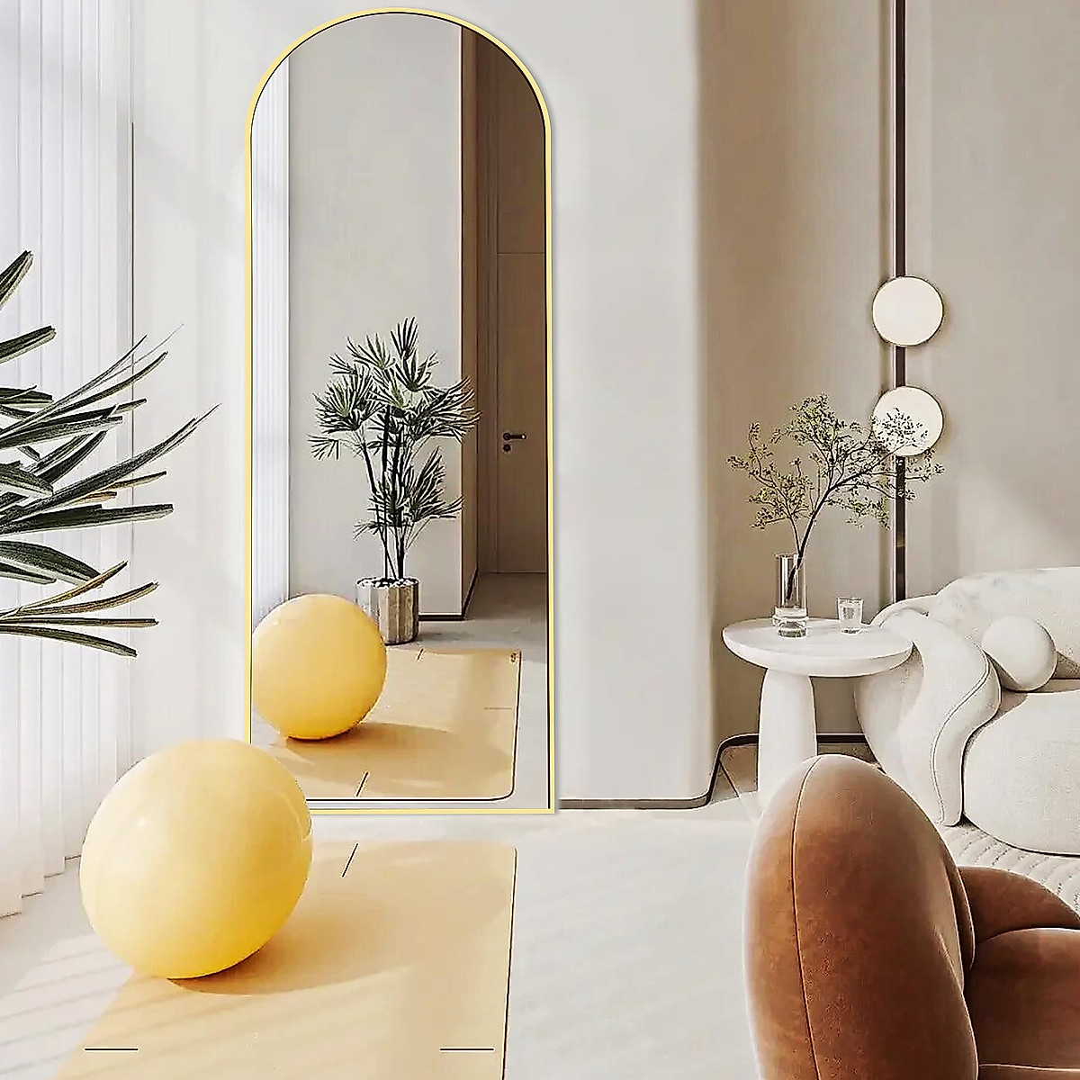 64"x21" Arched Full Length Mirror Gold Floor Mirror with Stand, Aluminium Metal Frame for Wall Mounted Full Body Mirror Leaning Body Mirror Hanging Wall Mirror for Bedroom Living Room Dressing Mirror