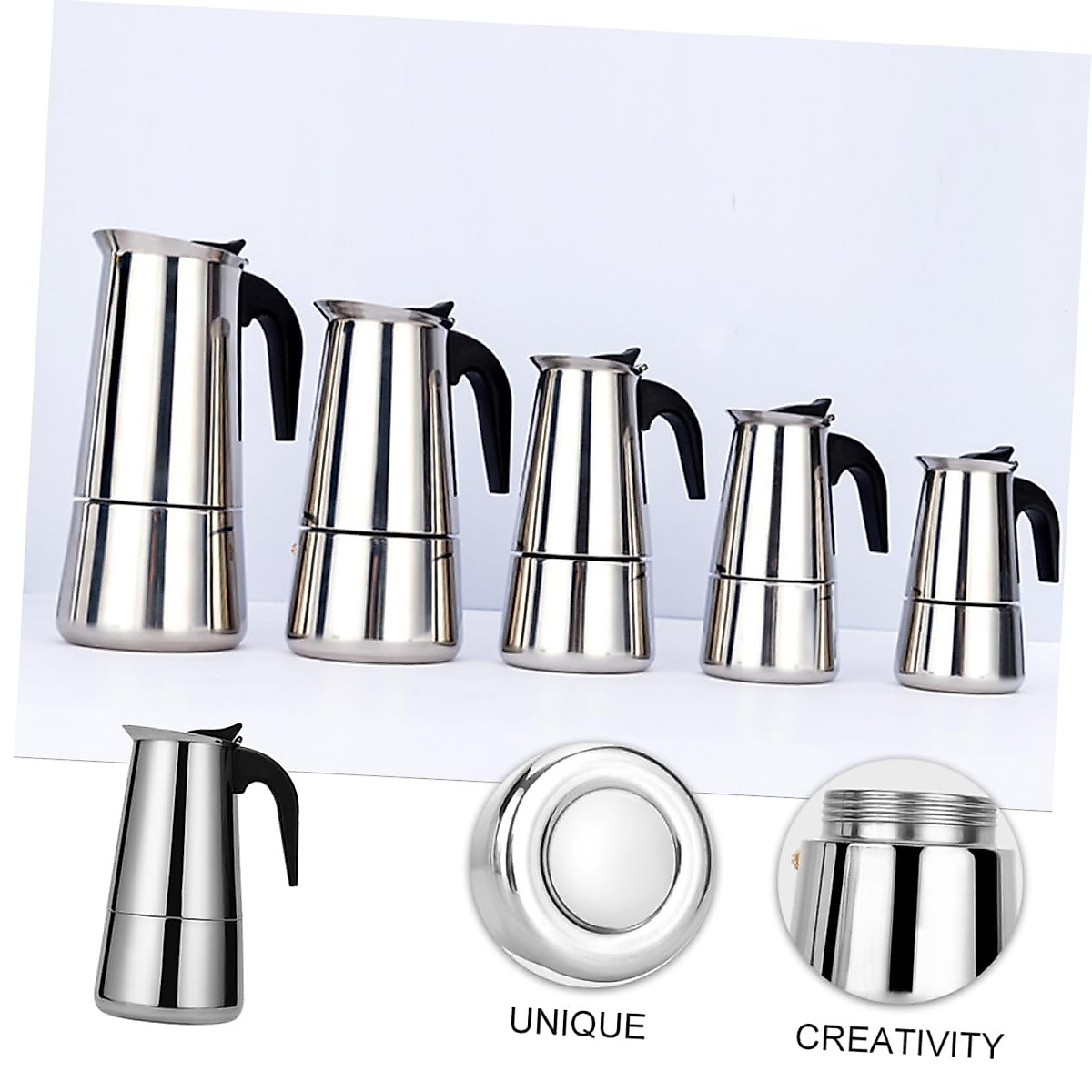 CRAFTHROU Coffee Pot Stainless Tea Kettle Classic Cafe Manual Coffee Maker Electric Tea Pots Espresso Machine Cafeteras Expresso Pouring Kettle Portable Pot Silver Stainless Steel