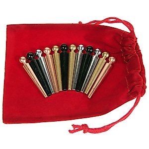 Deluxe Games and Puzzles Metal Cribbage Pegs Extra Large Ball Top, Set of 12 pegs in 4 Colors, for Specialized Cribbage Boards, Soft Red Velveteen Storage Pouch