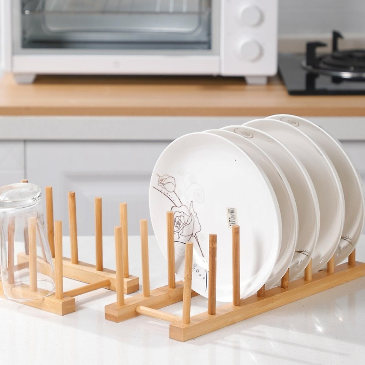 Bamboo Dish Drying Rack, Plate Rack Holder, Kitchen Organizer for Dish/Cup/Plate/Book/CD...