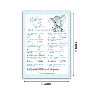 BLUE ELEPHANT Baby Shower Game — BABY TRIVIA Games — Pack of 25 — BOY Baby Shower Games, Fun Baby Facts Games, Baby Boy Shower Activity, Blue Polka Dot Baby Elephant Baby Shower Games, SKU G501-TRV