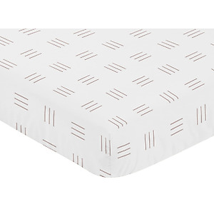Sweet Jojo Designs White and Pink Boho Mudcloth Girl Fitted Crib Sheet Baby or Toddler Bed Nursery - Mauve Dusty Rose Bohemian Woodland Tribal Southwest Mud Cloth Hatch Triple Line