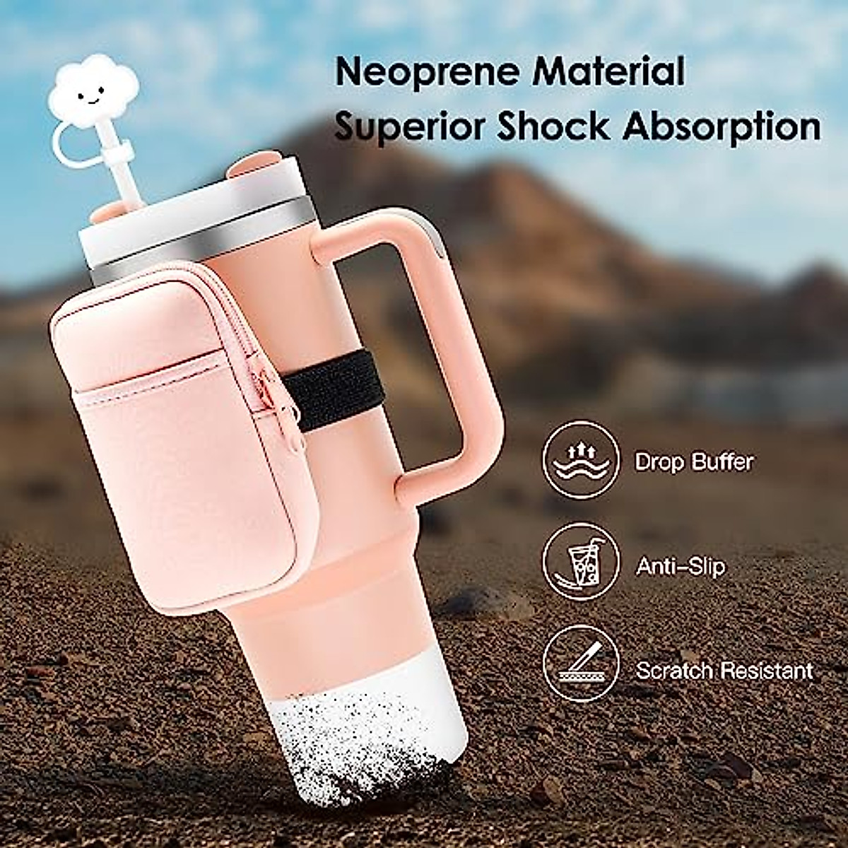 Water Bottle Cup Accessories for Stanley 2.0 40 oz/30 oz,Water Bottle Pouch,Adjustable Belt Bag for Tumbler Cup,1 Cup Belt Bag,1 Straw Stopper,2 Anti Slip Silicone Boots,Gym Bottle Accessories