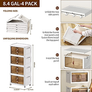 HPONQIONE Foldable Plastic Storage Box With Wheels and Doors XLLarge Storage Bin with Lid Organizers Stackable Storage Bins, Closet Organizers Double Door Magnetic with Universal Pulley(8.4Gal-4Pack)