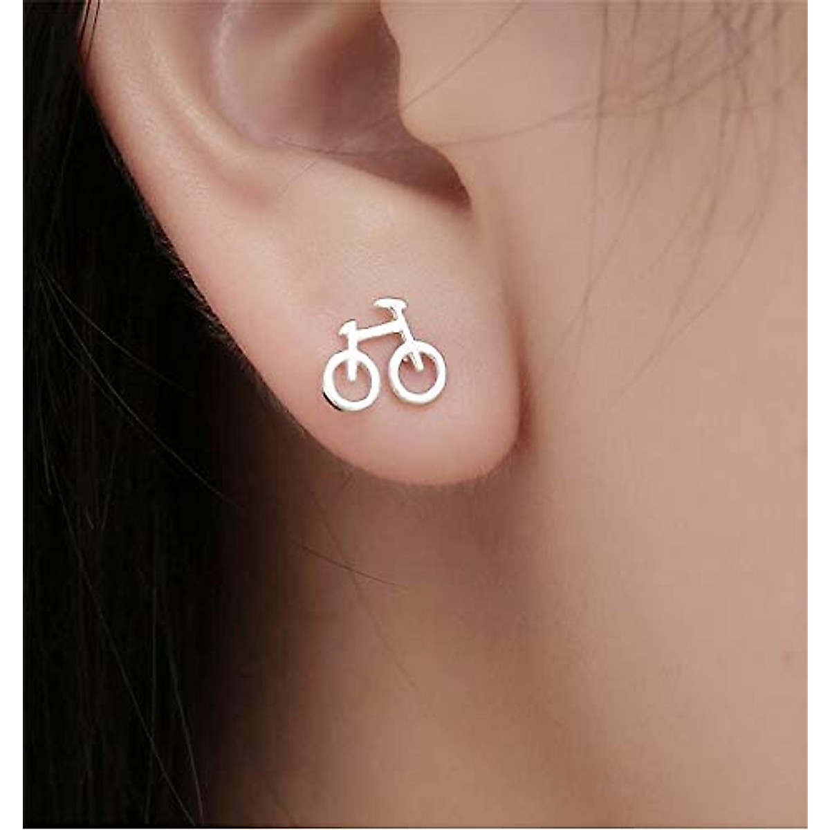 Small Bicycle Studs Earrings for Women Girls 925 Sterling Silver Cartilage Tragus Cute Bike Tiny Unique Safety Pin Earrings Hypoallergenic Post Fashion Personalized Unisex Jewerly Gift for Best Friend