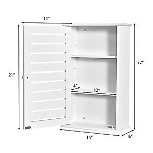 Bathroom Cabinet Wall Mount with Door and Adjustable Shelf, 14"x22" Wooden Medicine Cabinet Over Toilet Storage Wall Hanging Cabinets for Bathroom, Bedroom, Kitchen, Laundry Room (White)