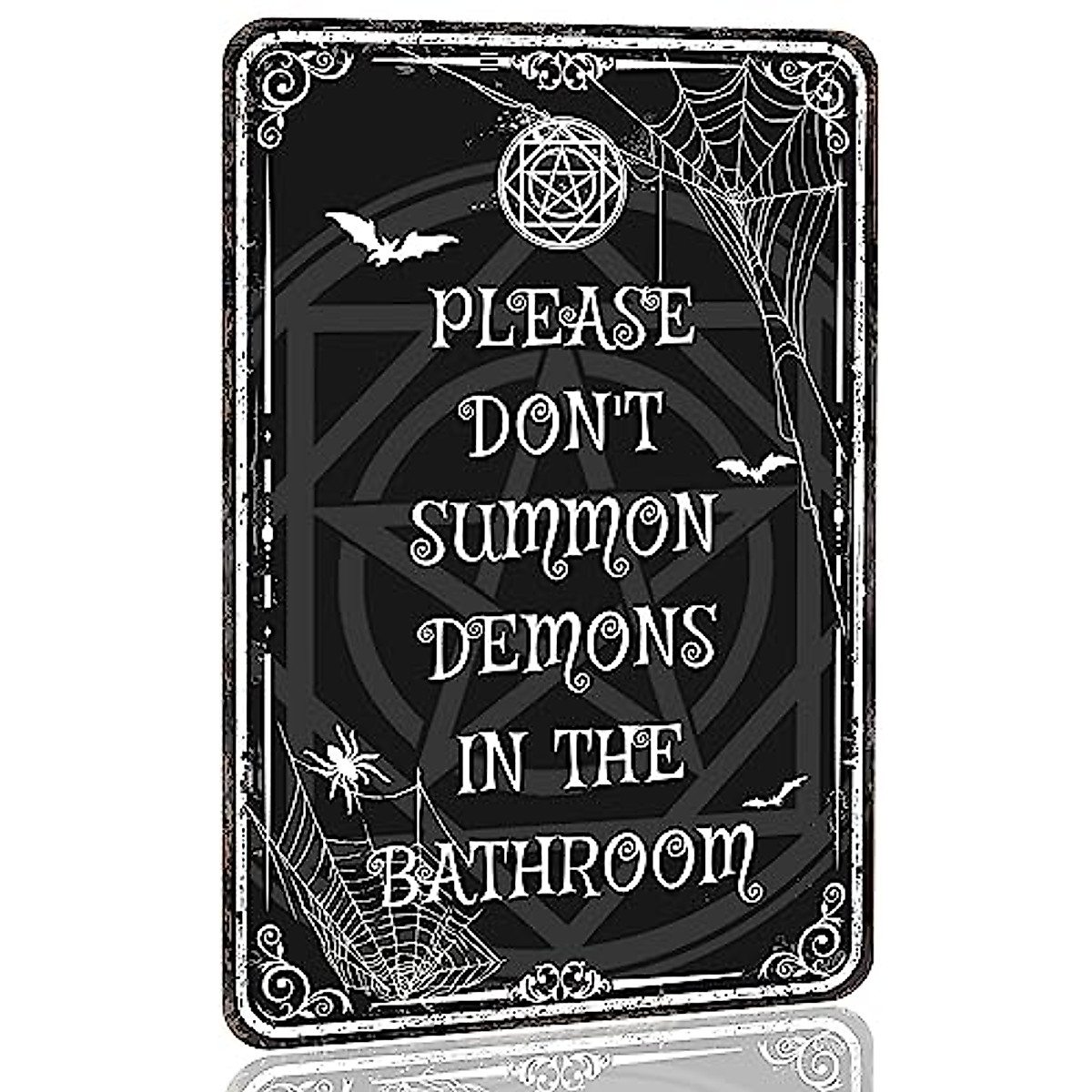 Spooky Metal Sign Please Do Not Summon Demons In The Bathroom,Gothic Bathroom Decor Wall Art,Halloween Decorations Witchy Goth Room Decor 12x8 Inches