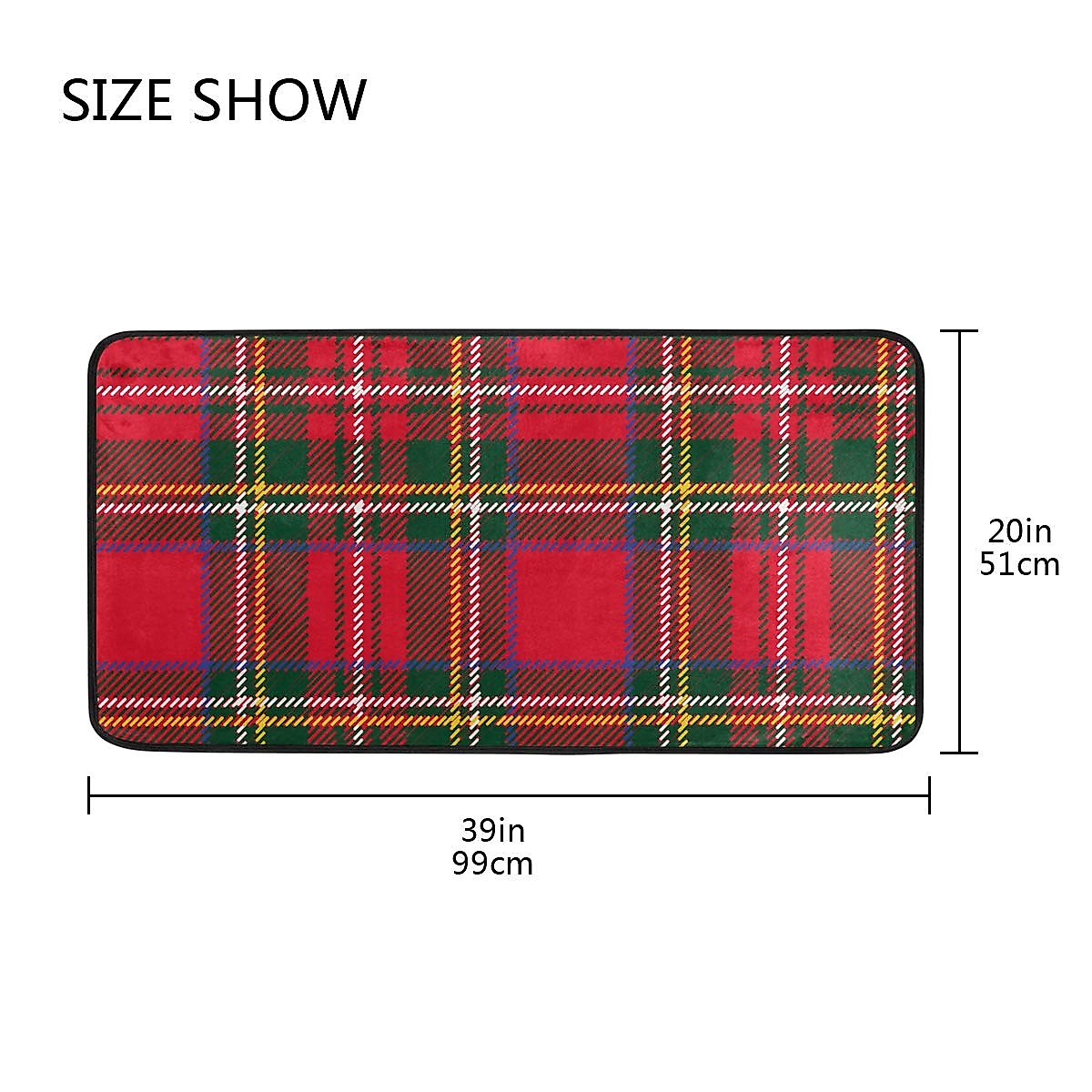 Kitchen Rugs Runner Red Green Tartan Plaid Pattern Comfort Floor Mat Bath Mats Bed Desk Bathroom Area Rug Long Doormat Carpet Home Hotel