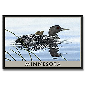 Minnesota Loon And Chick Professionally Framed Giclee Archival Canvas Wall Art for Home & Office from Watercolor by Artist Dave Bartholet 30" x 45"