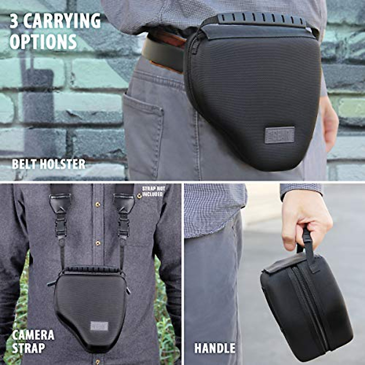 USA GEAR Hard Shell DSLR Camera Case (Black) with Molded EVA Protection, Quick Access Opening, Padded Interior and Rubber Coated Handle-Compatible with Nikon, Canon, Pentax, Olympus and More