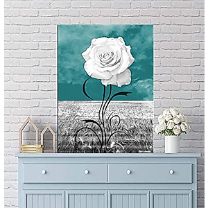 LKY ART Wall Art Elegant White Flower Canvas Print White Rose Wall Art Abstract Art 1 Panel Picture For Bathroom Wall Decor Painting Wood Frame Stretched Easy To Hang (rosewhite-12*16*1)