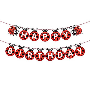 Ladybug Birthday Party Supplies Ladybug Birthday Banner, Cute Ladybird Bday Bunting Sign Ladybird Happy Birthday Banner for Ladybeetle Themed/Insect Theme Baby Shower Decorations