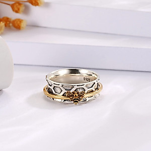MANBU Sterling Silver Fidget Spinner Ring - Bee Anxiety Relief Meditation Spinner Ring Animal Stress Relieving Ring Jewelry Gift for Women Teens (9#)