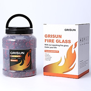 GRISUN 1/2 Inch Red Luster Fire Pit Glass, Round Glass Rocks for Natural or Propane Fireplace, Fire Pit Round Glass Safe for Outdoors and Indoors Firepit Glass, 10 Pounds Fire Glass Beads