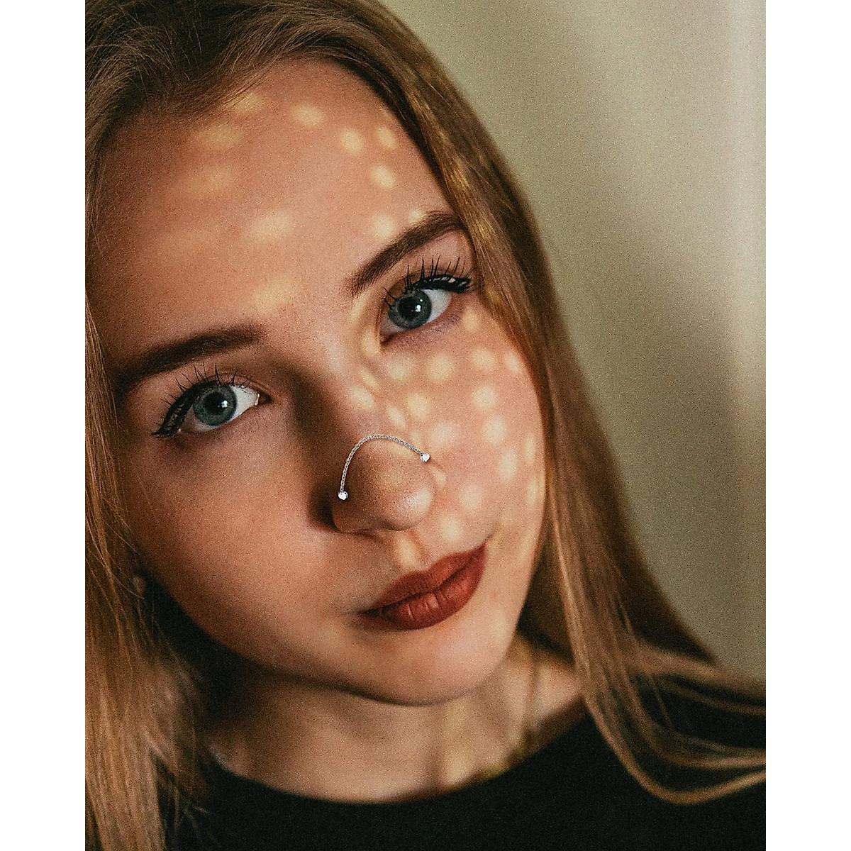 Tornito Nose Chain Piercing Across Double Nose Stud Chain CZ Heart Ball L Shaped Nose Chain 4.2CM Nostril Piercing Jewelry for Women Men 20G Silver Tone