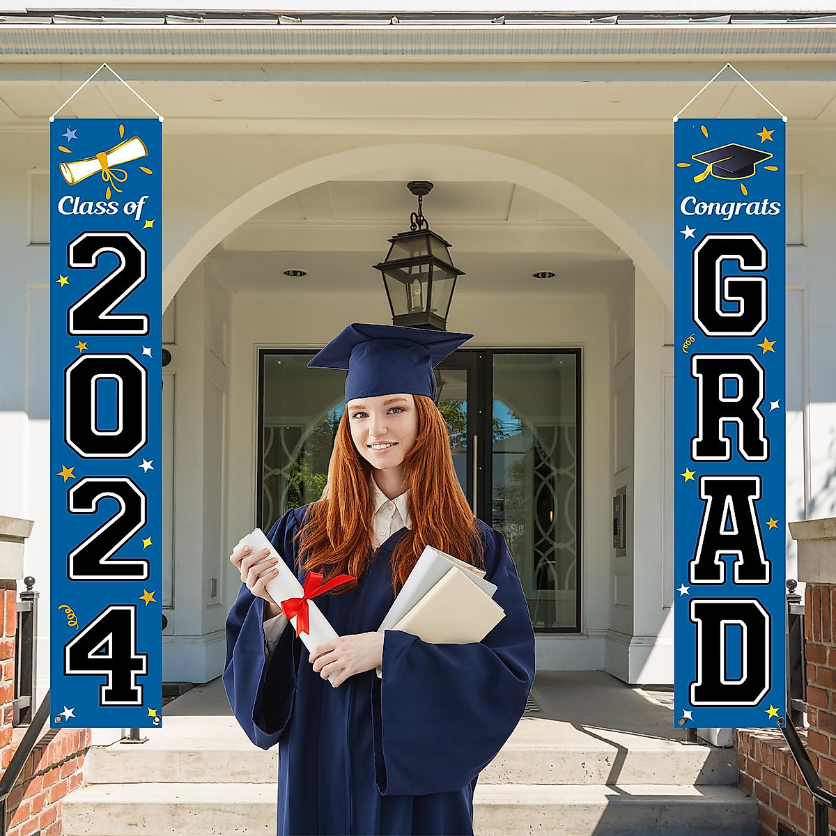 KMUYSL Graduation Decorations Class of 2024, Red & Blue Congrats Grad Banner Hanging Flags Porch Sign, 2024 Graduation Decorations Party Supplies for Any School Indoor/Outdoor Decor