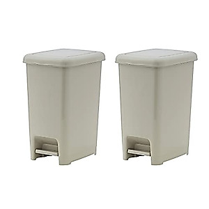 Superio 10.5 Gal Slim Step On Pedal Plastic Trash Can, Waste Bin for Under Desk, Office, Bedroom, Bathroom- 42 Qt Beige 2 Pack (Soft Beige)