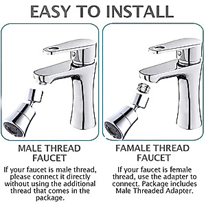 SunDins Chrome 720 Degree Swivel Sink Faucet Aerator ,Big Angle Faucet Sprayer,Rotatable sink adapter Sprayer Attachment for Kitchen/Bathroom male or female thread - Easy Install (2 balls joint)