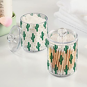 Kigai 2 Pack Apothecary Jars Cute Cactus Qtip Holder Organizer Clear Airtight Container for Cotton Swabs Food Storage 14oz Plastic Jars with Lids