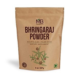 MB Herbals Bhringraj Powder, 227g | 8 oz | 0.5 LB | 100% Pure Eclipta alba | Hair Growth, Brown - Packing May Vary