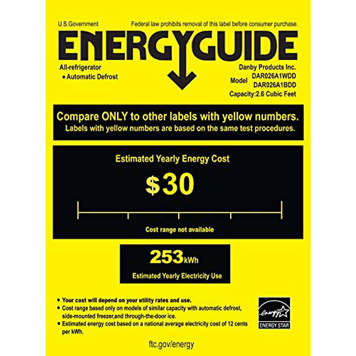 Danby Designer 2.6 Cubic Feet Compact Refrigerator (DAR026A1BDD-3), Black