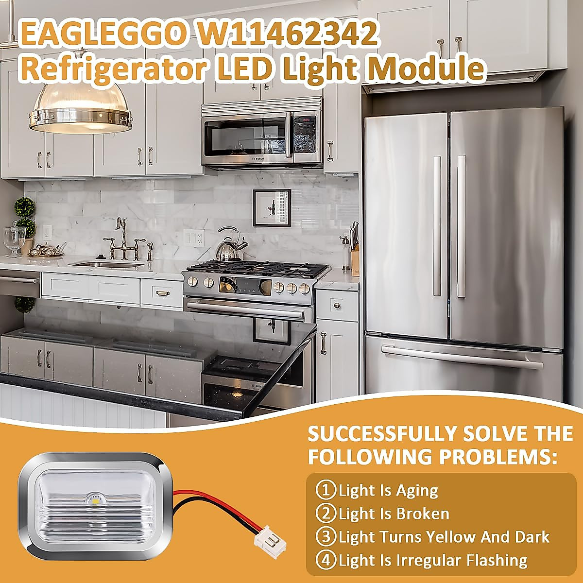 W11462342 Refrigerator LED Light Module Assembly for kitchenaid jenn-air whirlpool Refrigerator Replaces W10908166 W10607479 W10843339 AP6989197 PS16218086 (2 Pack)