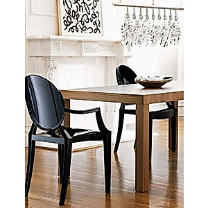 2xhome Set of 2 Black Modern Glam Ghost Chairs Chair with Arms Molded Acrylic Plastic Mirrored Furniture Dining Retro for Writing Desk Dining Living Bedroom Outdoor Vanity Accent