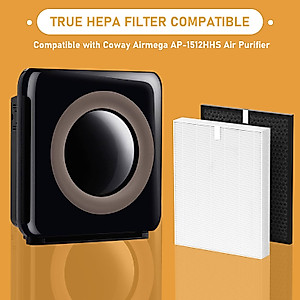 AP-1512HHS True HEPA Replacement Filter Compatible with Coway Airmega AP-1512HHS Air Cleaner Purifier, 2 Piece Set HEPA Filter and Carbon Filter