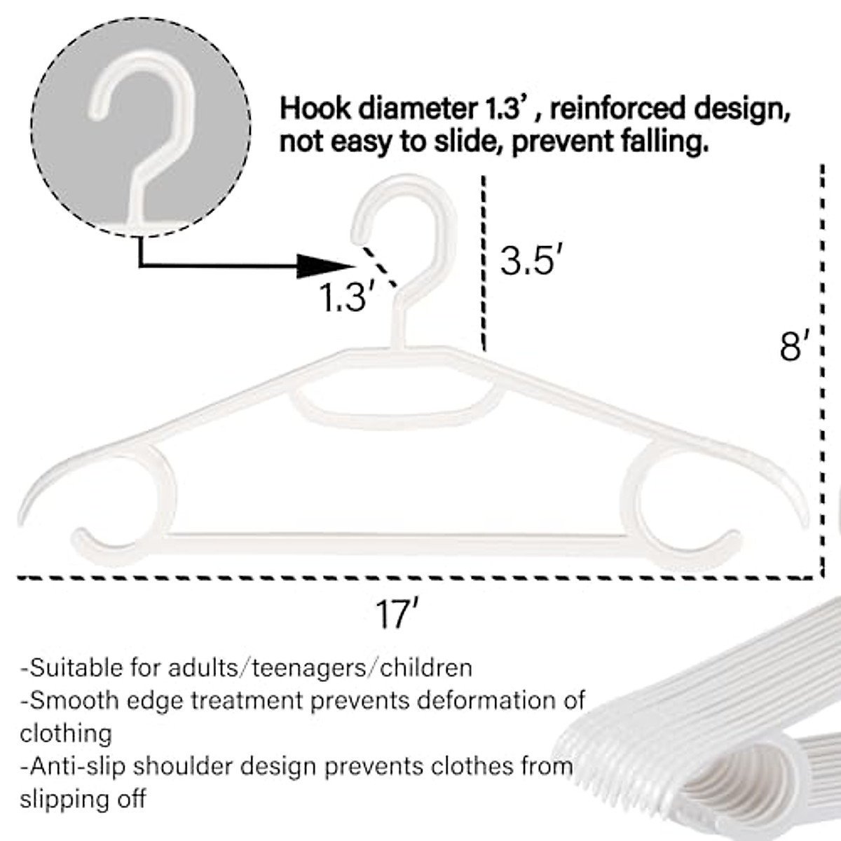 White Plastic Clothes Hangers 20 Pack,Adult Coat Hangers for Closet,Non-Slip Laundry Hangers,Room Essentials Basics Size Ideal for Everyday Use on Coats,Shirts,Pants,Dress,Skirts