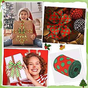Yinder 3 Rolls Christmas Wired Ribbon Red and Lime Green Christmas Wrapping Ribbon 2.56 in Wide Polka Dot Swirl Fabric Xmas Decorative for DIY Crafts Tree Decorations