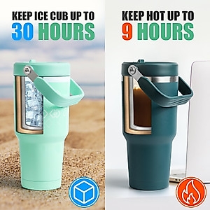 Cafezi 30oz Tumbler with Handle and Straw, Vacuum Insulated Tumblers with Flip Straw and Top Handle, Reusable Insulated Cup for Home, Outdoors, Leakproof, Fits in Cup Holder, Cold for 30 Hours