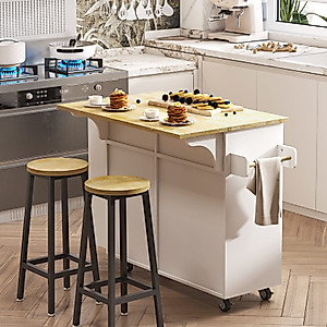 Osfvolr Rolling Kitchen Island with Trash Storage Cabinet, 2 Drawers, Kitchen Island with Drop Leaf, Kitchen Storage Islands Carts W/ 3 Spice Rack, Tilt Out Trash Cabinet, Island Table for Kitchen