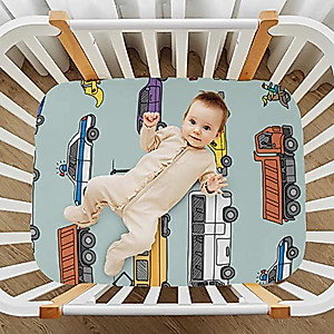 Baby Fitted Mini Crib Sheets Portable Playard Sheets Stretchy Cars Traffic Doodle Girl Boys Soft Modal