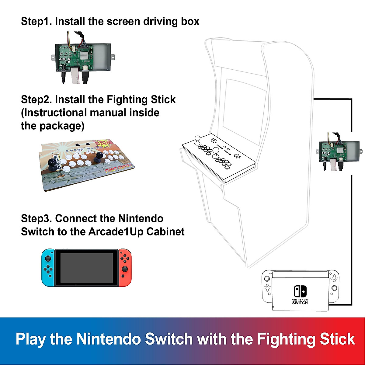 Switch Fighting Stick for Arcade1Up Cabinet, Play Your Switch arcade stick on The Cabinet, Modded Switch Joysticks Specially Designed for Arcade1Up