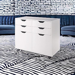 Ergode Contemporary Art & Crafts Storage Cart, White Finish, 4 Easy-Glide Drawers, 2 Lower Cabinets, 6 Wheels with 2 Locking, 15.98" D x 32.13" W x 26.3" H