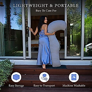 Pharmedoc Pregnancy Pillows XL J Shape Body Pillow Cooling Cover Grey, Full Body Pregnancy Pillow for Sleeping, Maternity Pillow, Pregnancy Must Haves, Side Sleeper Pillow, Nursing, Baby Shower