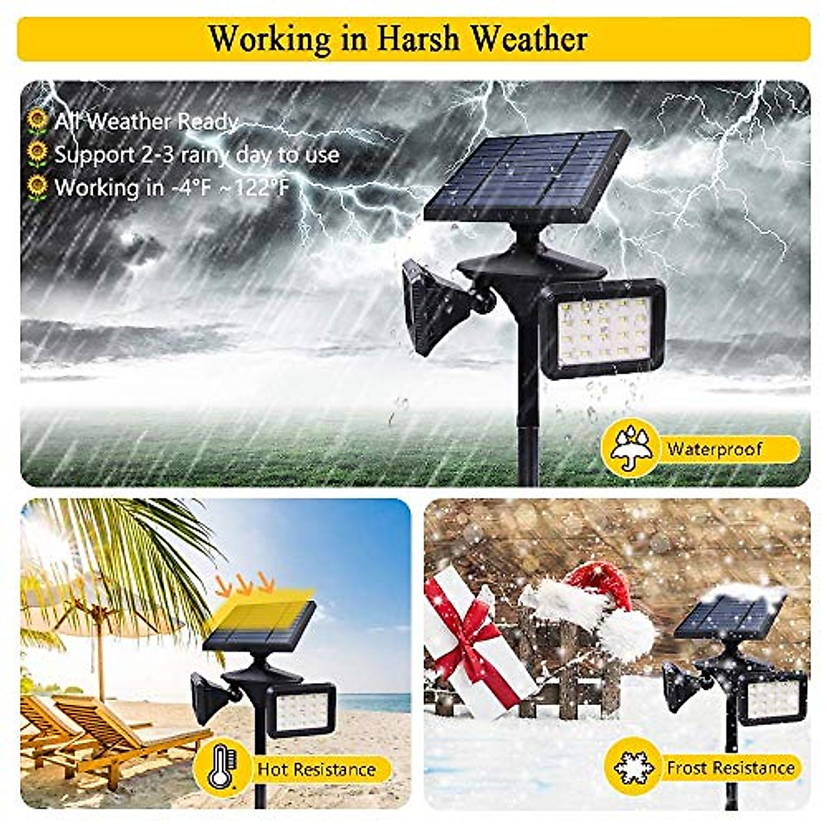 EMANER Motion Sensor Solar Light Outdoor, Dusk to Dawn Wireless Security LED Flood Light, 6000K Very Bright, Solar Powered Landscape Spotlights Waterproof for Garden/Driveway/Porch, (1-Pack)