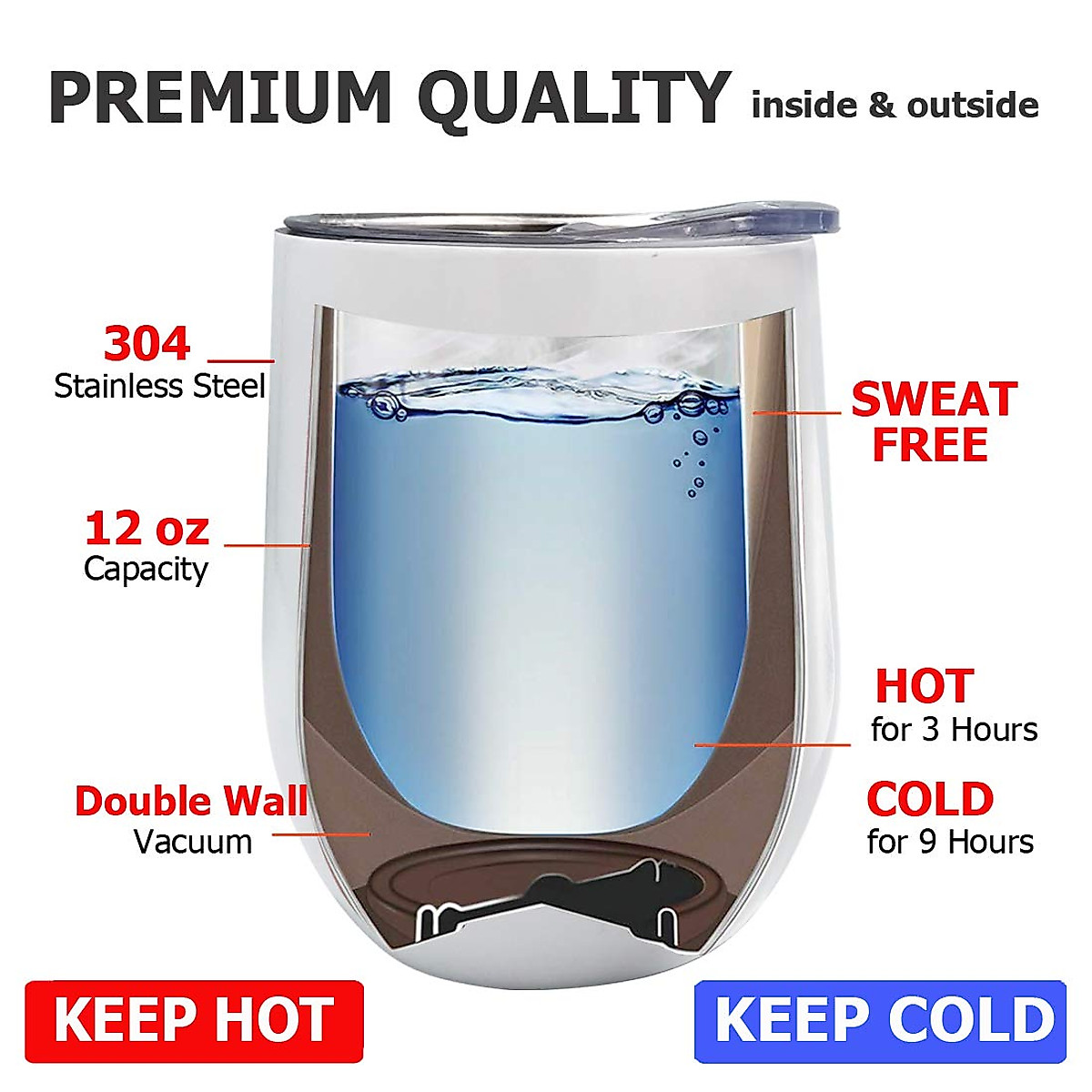 2 Pack 12oz Insulated Wine Tumbler with Lid Straw, Stemless Wine Glasses, Unbreakable Stainless Steel Thanksgiving Christmas Wedding Wine Glass Set Gift, Travel Use Coffee Cup, Gift for Parents Couple