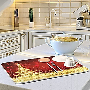 Christmas Tree Snowflake Red Dish Drainer Tray Kitchen Heat Resistant Mat Dish Drying Mat Microfiber 18 x 24 Counter Mat Kitchen Dish Mat