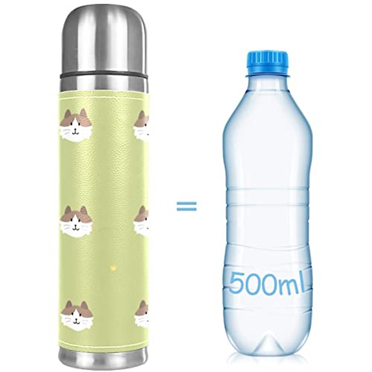 Stainless Steel Leather Vacuum Insulated Mug Strawberry Cat Thermos Water Bottle for Hot and Cold Drinks Kids Adults 16 Oz