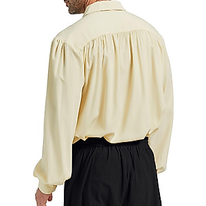 Zando Men's Renaissance Faire Costume - Long Sleeve Medieval Pirate Shirt - Beige, X-Large