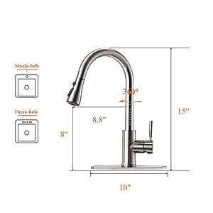RULIA Brushed Nickel Kitchen Faucet, Kitchen Sink Faucet, Sink Faucet, Pull-Down Kitchen Faucet, Bar Kitchen Faucet, RV Kitchen Faucet, RB1040