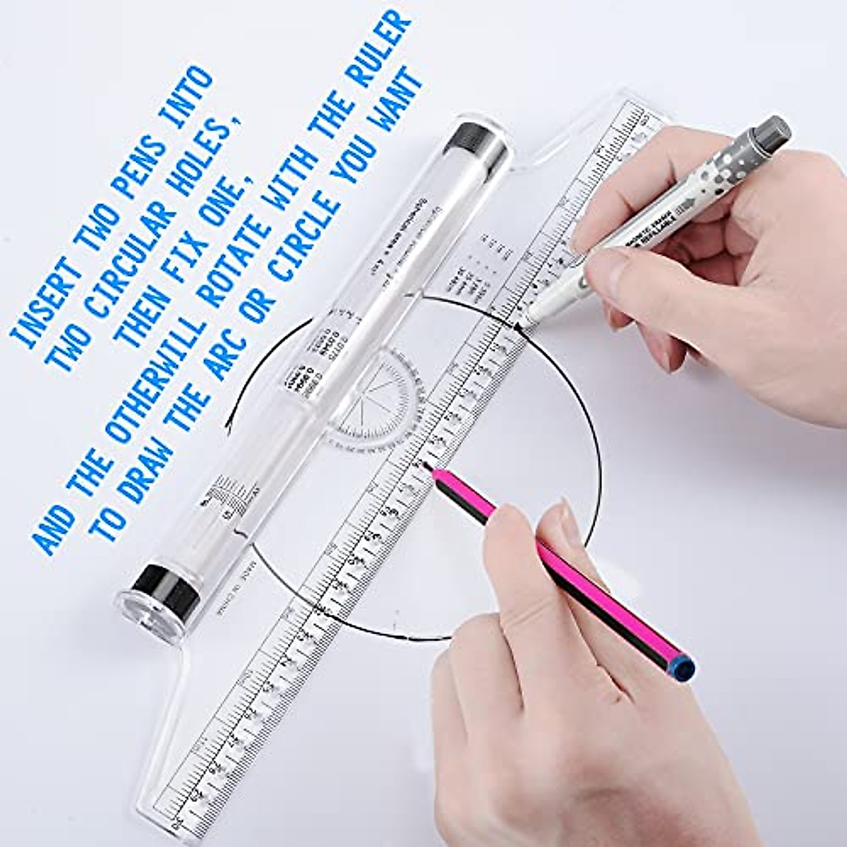 2 Pieces Plastic Measuring Rolling Ruler, Drawing Roller Ruler, Parallel Ruler, Multifunctional Drawing Design Ruler for Measuring, Drafting, Student, School and Office (6 Inch, 12 Inch)