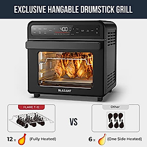 Toaster Oven Air Fryer Combo, Toaster Ovens Countertop 20QT/19L Air Fryers Oven, 16-in-1 Touch Keys Convection Ovens Smart, Space Saver, Drumstick Grill Freidora De Aire Airfryer Oven BLAZANT T-12