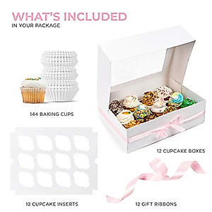 SMIRLY White Cupcake Boxes 12 Count: Disposable Cupcake Containers 12 Count, Cupcake Holder with Lid, Cupcake Carrier, Bakery Boxes with Window, Pastry Boxes Cookie Boxes with Window Large Treat Boxes