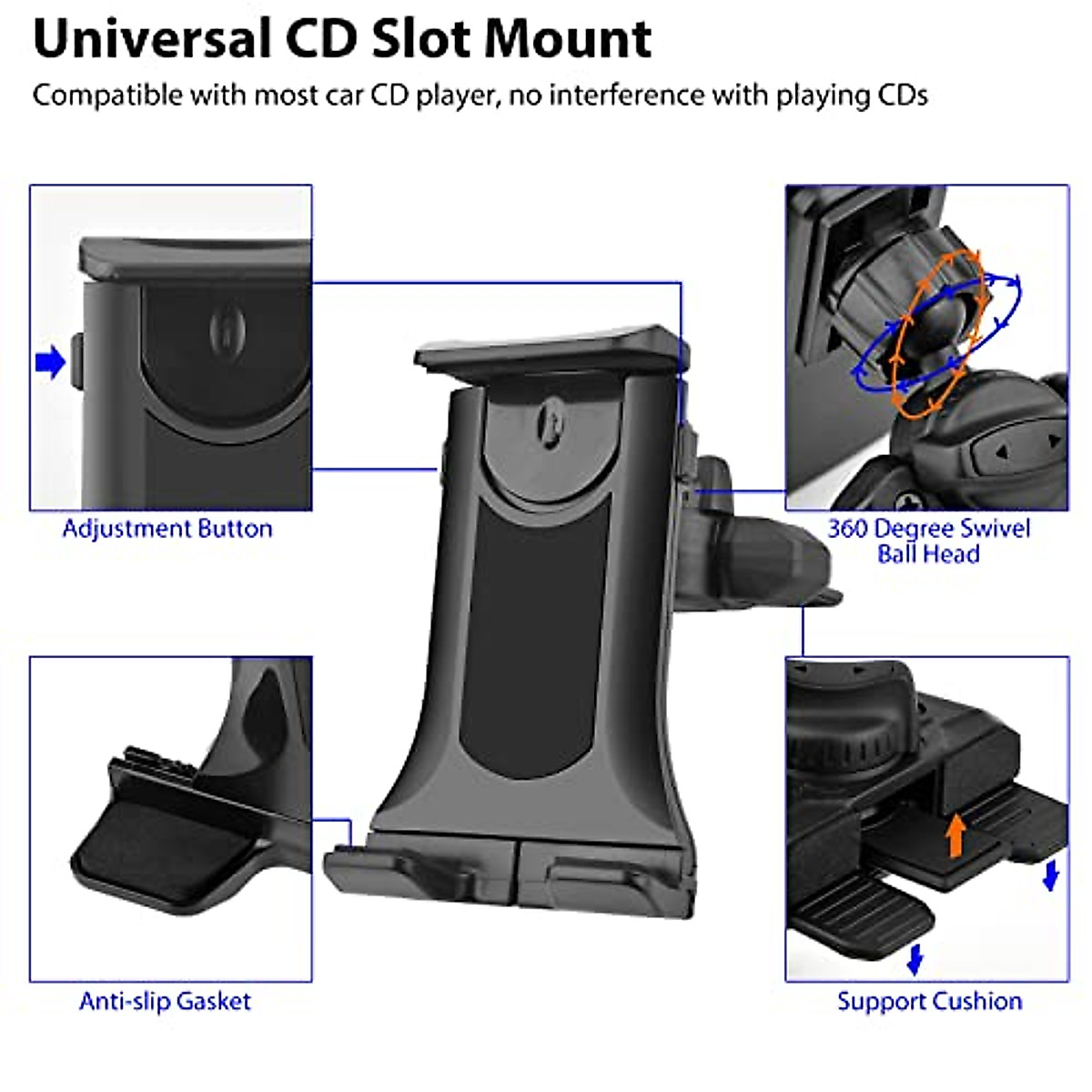 Lopnord Car Phone Tablet Mount CD Slot Holder Compatible with Samsung Galaxy Z Fold 4 3/S23 S22 Ultra/S21/iPad Mini 6/Google Pixel 7 6, Tablet Holder for Car for iPhone 14 13 Pro Max 7-11 inch Tablet