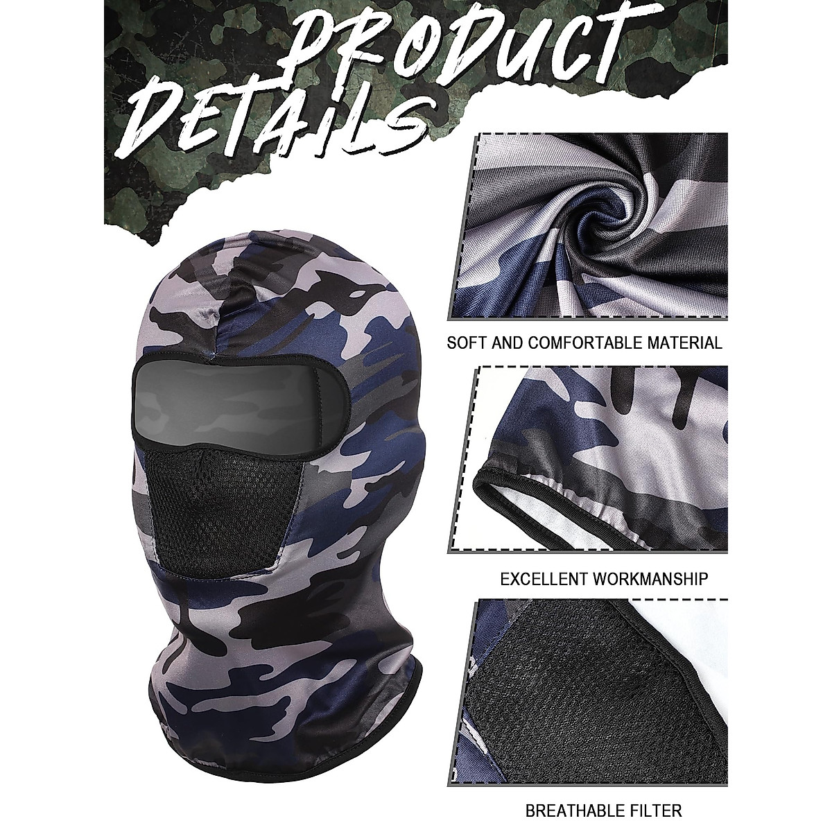 SATINIOR 9 Pieces Balaclava Ski Mask Cover Breathable Sun Dust Protection Full Face Cover for Winter Outdoor Activities (Camouflage, Medium)